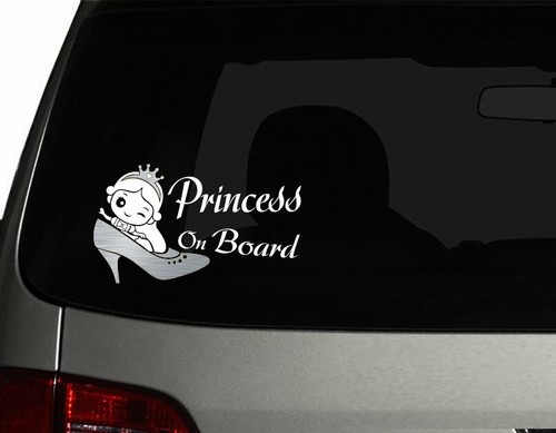 Princess on Board 7"(w) Vinyl Car Decal Sticker W/ Brushed Silver Metal ...