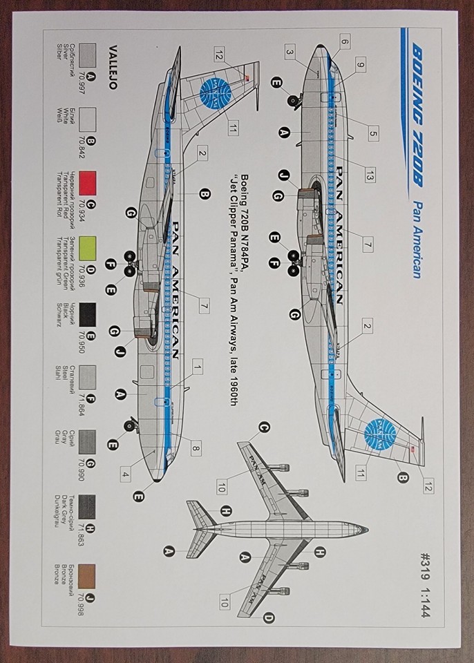 1/144 RODEN DECALS - #319 - PAN AMERICAN WORLD AIRWAYS - BOEING B720B ...