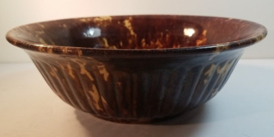 Antique Rockingham Brown Spongeware Stoneware Ribbed Fluted Side ...