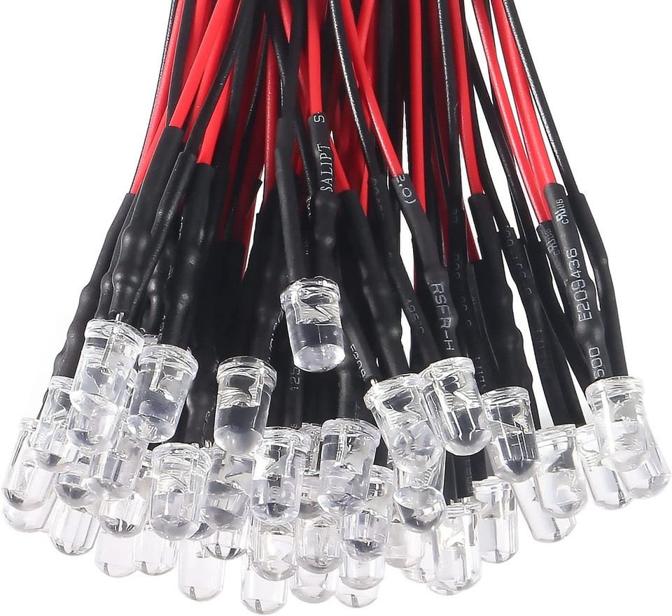 50Pcs 5mm LED Lights Emitting Diodes Pre Wired DC 12V Green Color 5mm ...