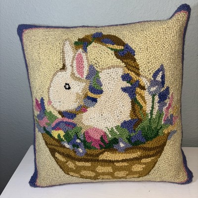 Vintage Needlepoint Easter Pillow Rabbit in Basket Unique! | eBay