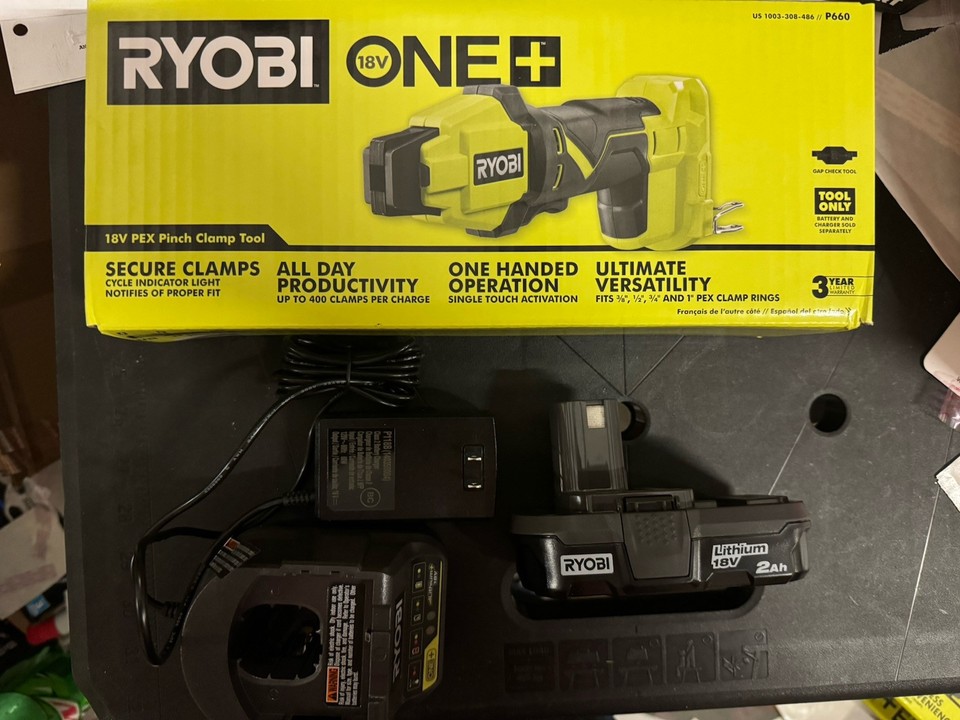 NEW Ryobi p660 18v Pex Clamp Kit w/ Battery & Charger | eBay