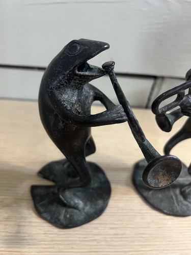 FROG MUSICIAN BAND FIGURINES 2 PC VIOLIN FIDDLE TRUMPET FRENCH HORN ...