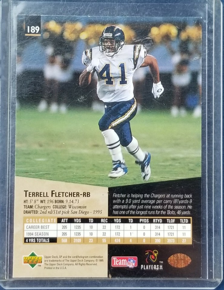 1995 SP Upper Deck #189 Terrell Fletcher Rookie/San Diego Chargers ...