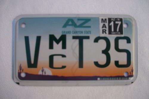 2017 ARIZONA MOTORCYCLE LICENSE PLATE, # VMCT3S, NEVER USED. | eBay