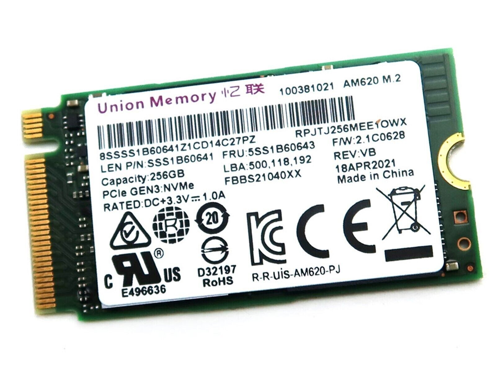 UNION MEMORY AM620 256GB M.2 2242 NVME PCIE GEN3 X4 SOLID STATE DRIVE ...