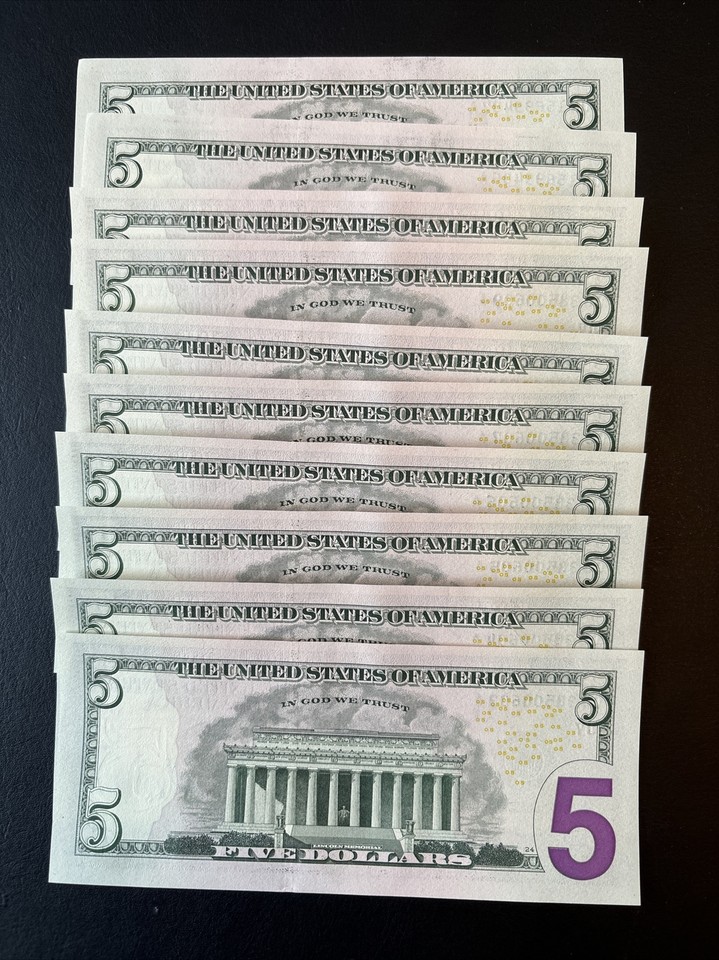 $5 Bills - 10 Uncirculated Five Dollar Bills In Non-Sequential Order | eBay