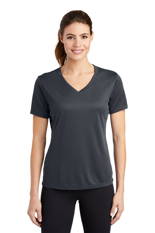 Sport-Tek LST340 Women's Micro Mesh V-Neck Performance Plain Blank T ...