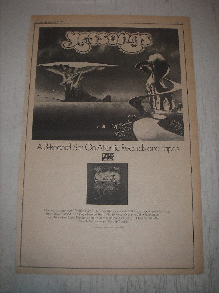 1973 Yes Yessongs Album Ad - A 3-record set on Atlantic Records and ...