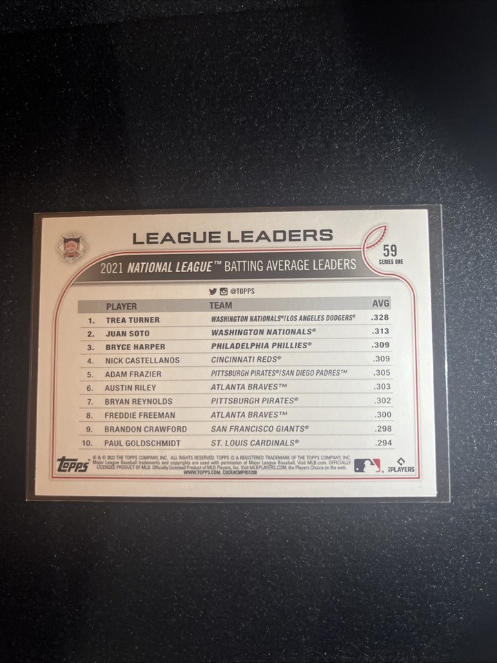 2022 Topps 1st Edition #59 NL Batting Leaders Turner / Soto / Harper ...