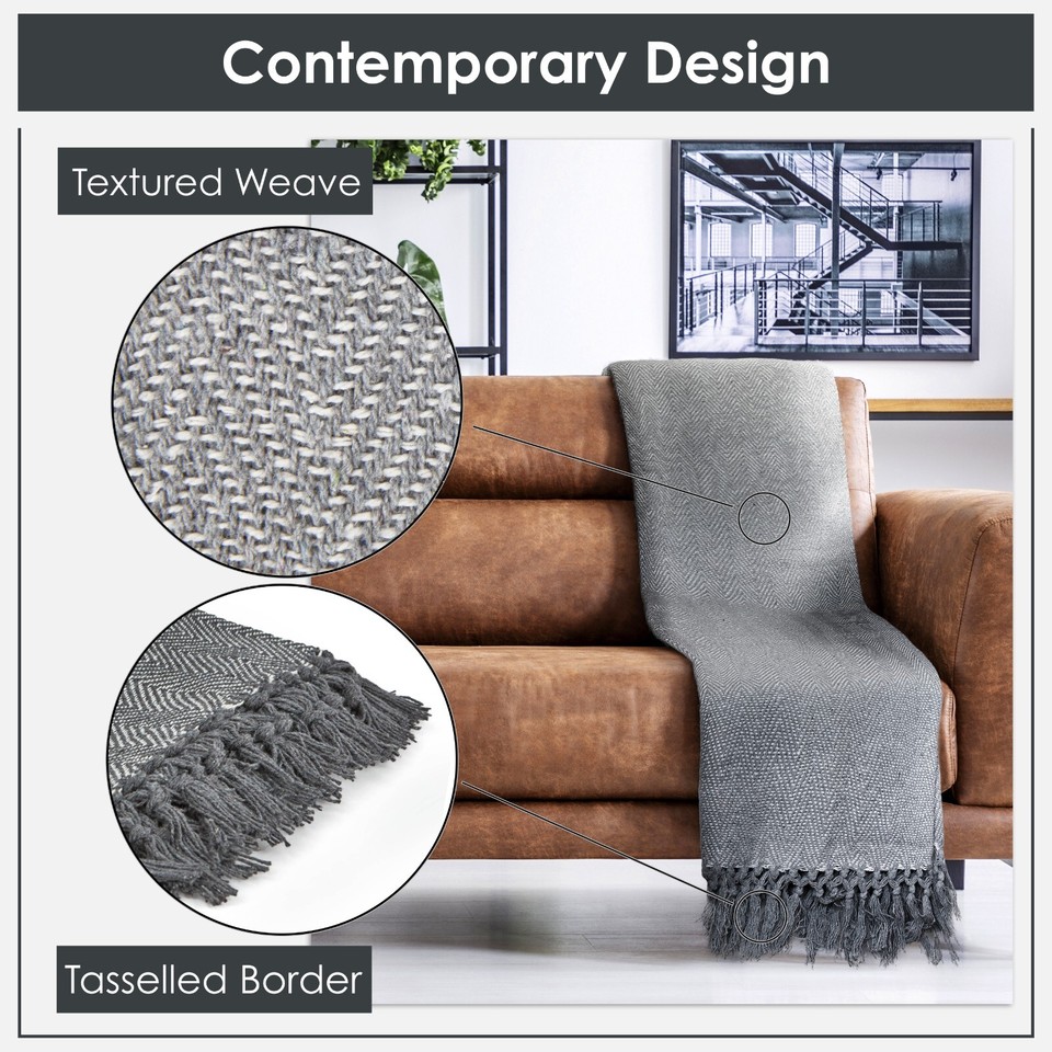 Throw Blanket for Sofas Bed Runner Herringbone Design Soft Cotton ...