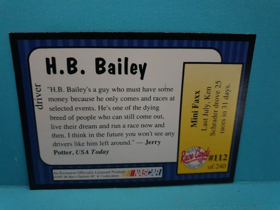 H. B. Bailey🏆1991 Maxx Race Cards #112 Trading Card🏆FREE POST | eBay