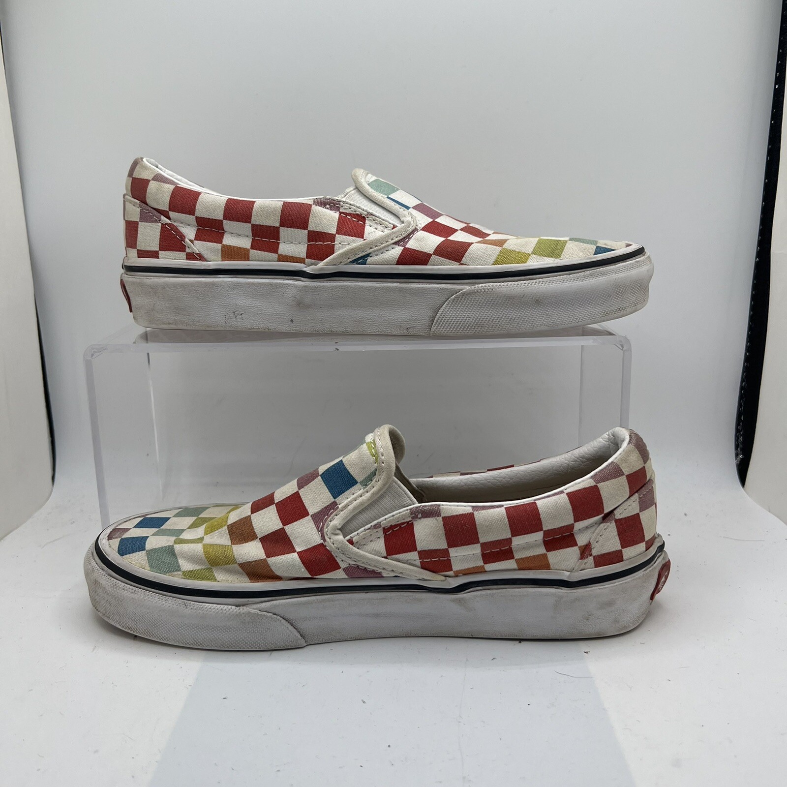 Vans 5 Women Rainbow Checkerboard Classic Slip On Sho… - Gem