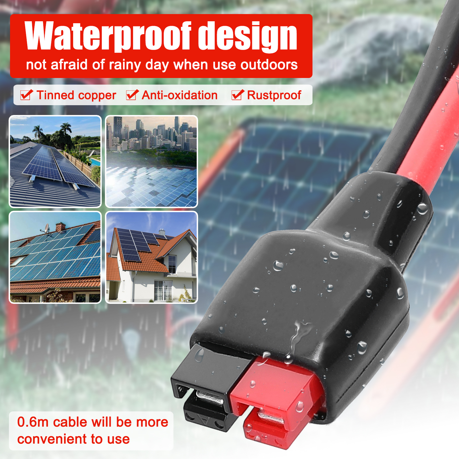 Solar Panel Cable Connector Portable 12AWG Cord to 45A Solar R2Y3 | eBay