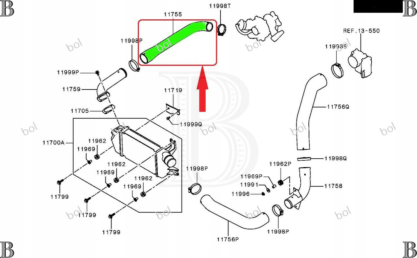 MITSUBISHI L200 KB4T PAJERO 2.5D OUTLET AIR INTERCOOLER TURBO HOSE PIPE ...