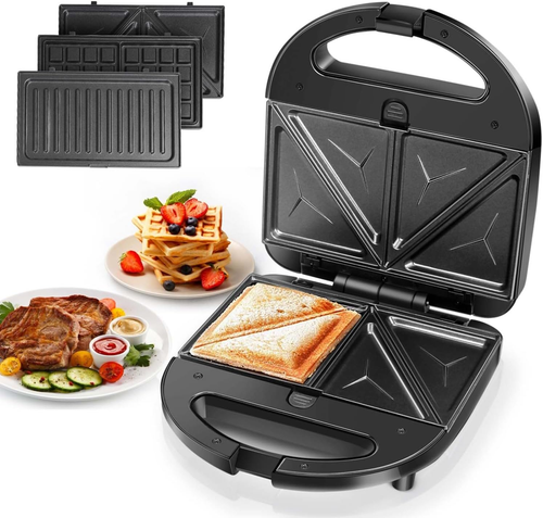 3-in-1 Sandwich Maker Panini Press Grill Waffle Maker with Removable ...