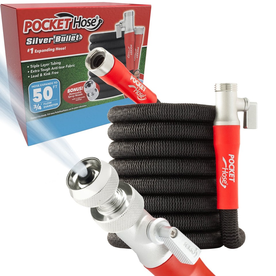 Pocket Hose Silver Bullet 2.0 Expandable Garden Hose 50-FT Adjustable ...