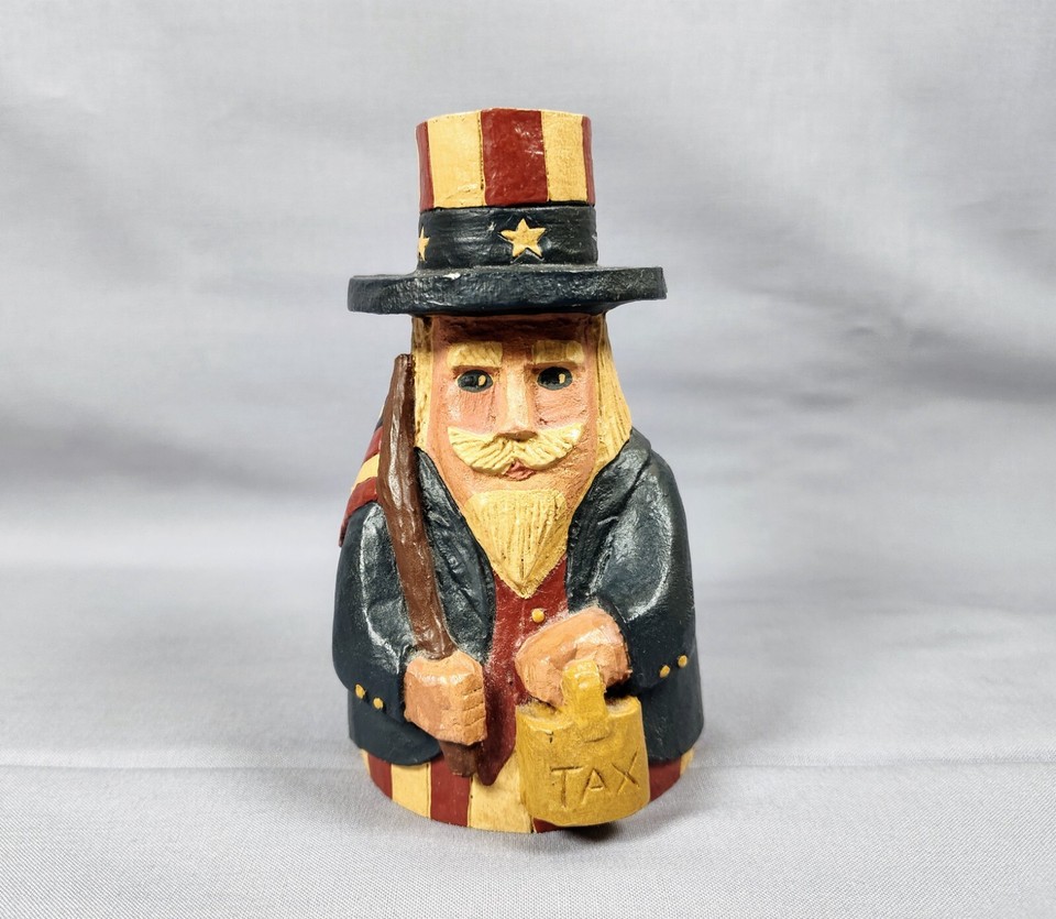 Uncle Sam Americana Folk Art Figurine Artist Signed 1991 Hand Carved ...