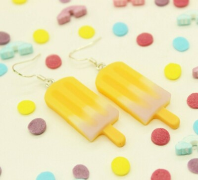 YELLOW & PURPLE ICE BLOCK EARRINGS Cute Novelty Aussie Summer Fun Sweet ...