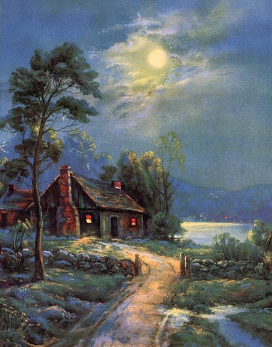 Cabin Full Moon Mountains Stream 2 Wm Thompson | eBay