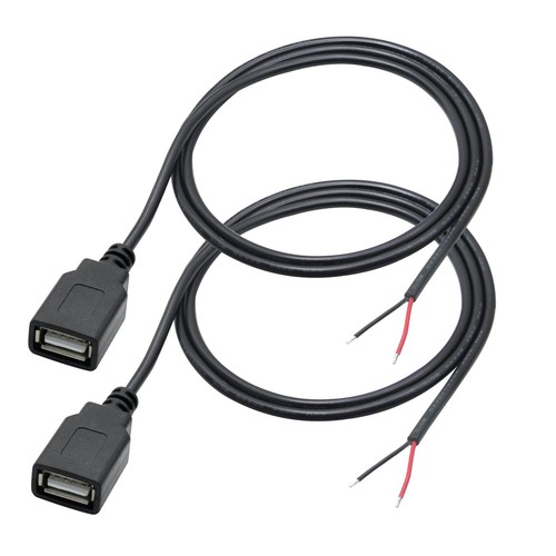2Pcs USB A Female Plug 2Pin Bare Wire,1M/3FT USB 2.0 Female Pigtail ...