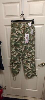Women's Ladies Juniors SIZE M Mid Rise Parachute Pant Toggle Ankle Camo ...