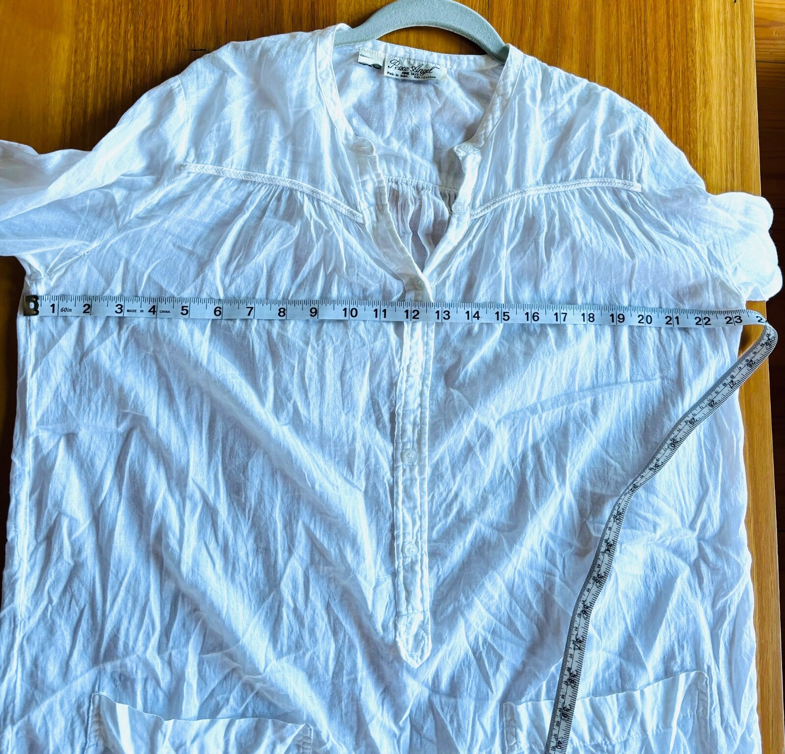 Gorgeous white Peace Angel tunic top One size, sleeve tab, yoke details ...