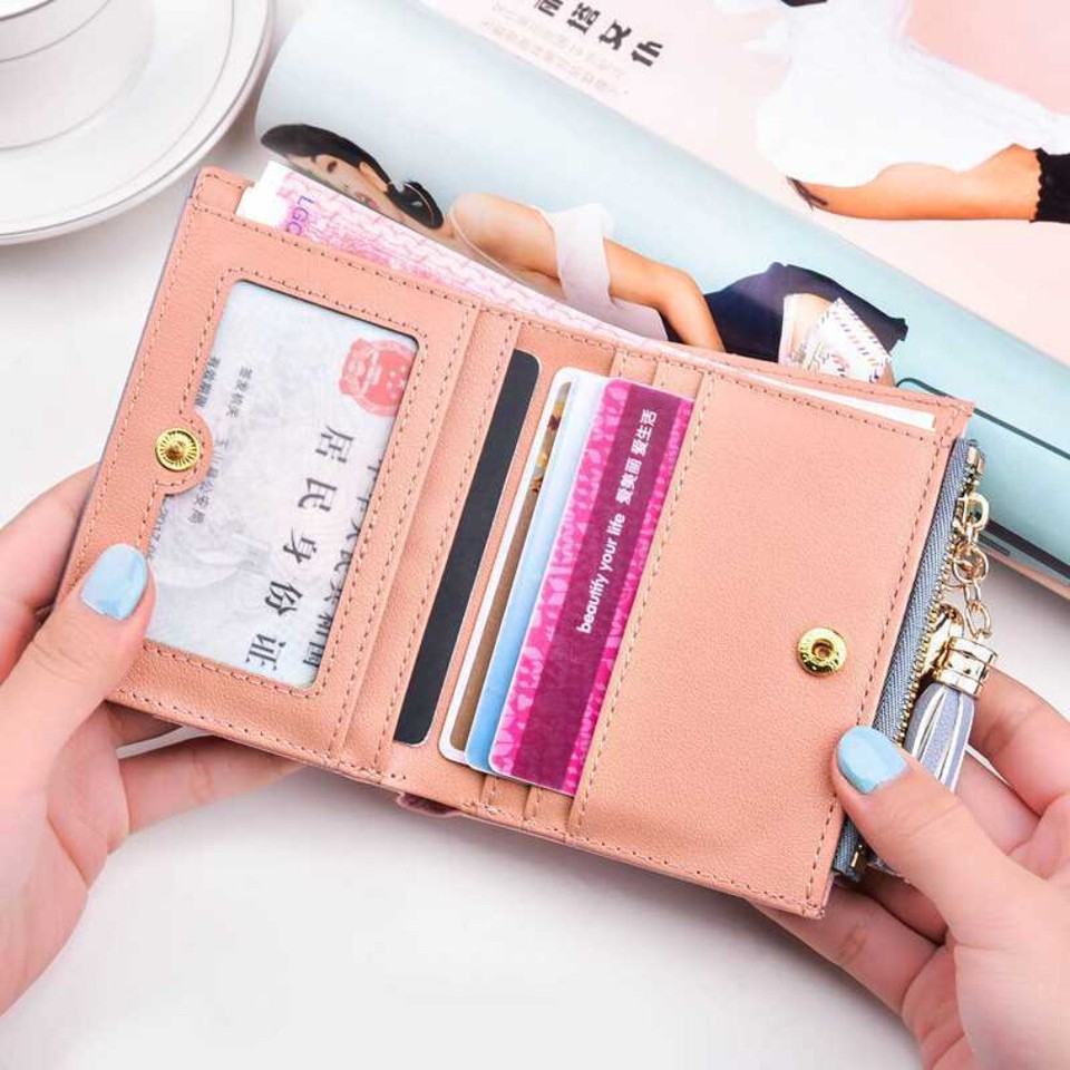 Womens Leather Wallets Bifold Tassel Clutch Small Purse Card Holder ...