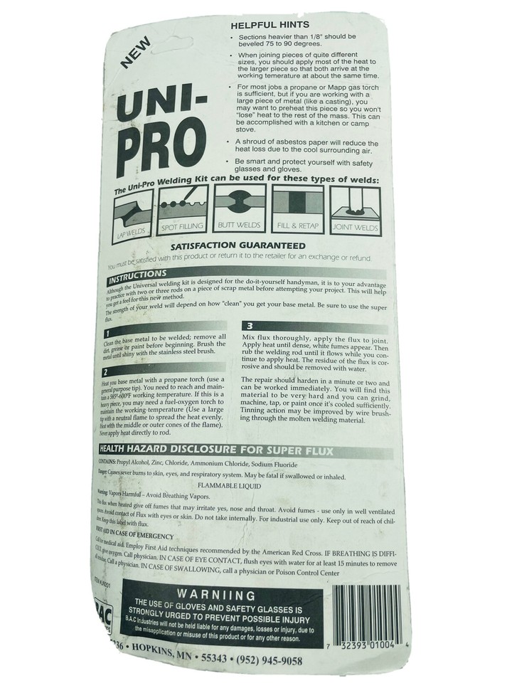 🔥 Uni-Pro • Welding Kit By Bac Industries UN-201 • Rod Flux Steel Brush ...