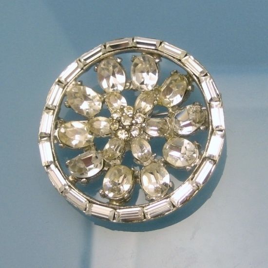 SILVER CRAFT Large Snowflake Flower Rhinestone Brooch Pin Vintage ...