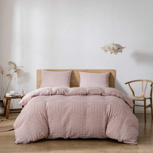 Pink Seersucker Quilt Doona Duvet Cover Set Queen/Super King Size ...