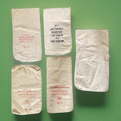 5 Vtg Canvas Deposit Coin Bank Money Bags Indiana National Bank Federal ...
