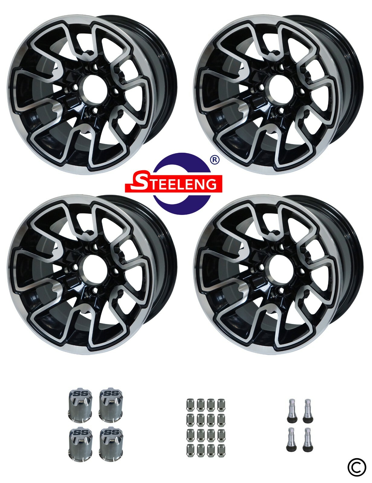 GOLF CART 12"x7" ALUMINUM 'LIZARD' WHEELS / RIMS (SET OF 4) | (OFFSET 3 ...