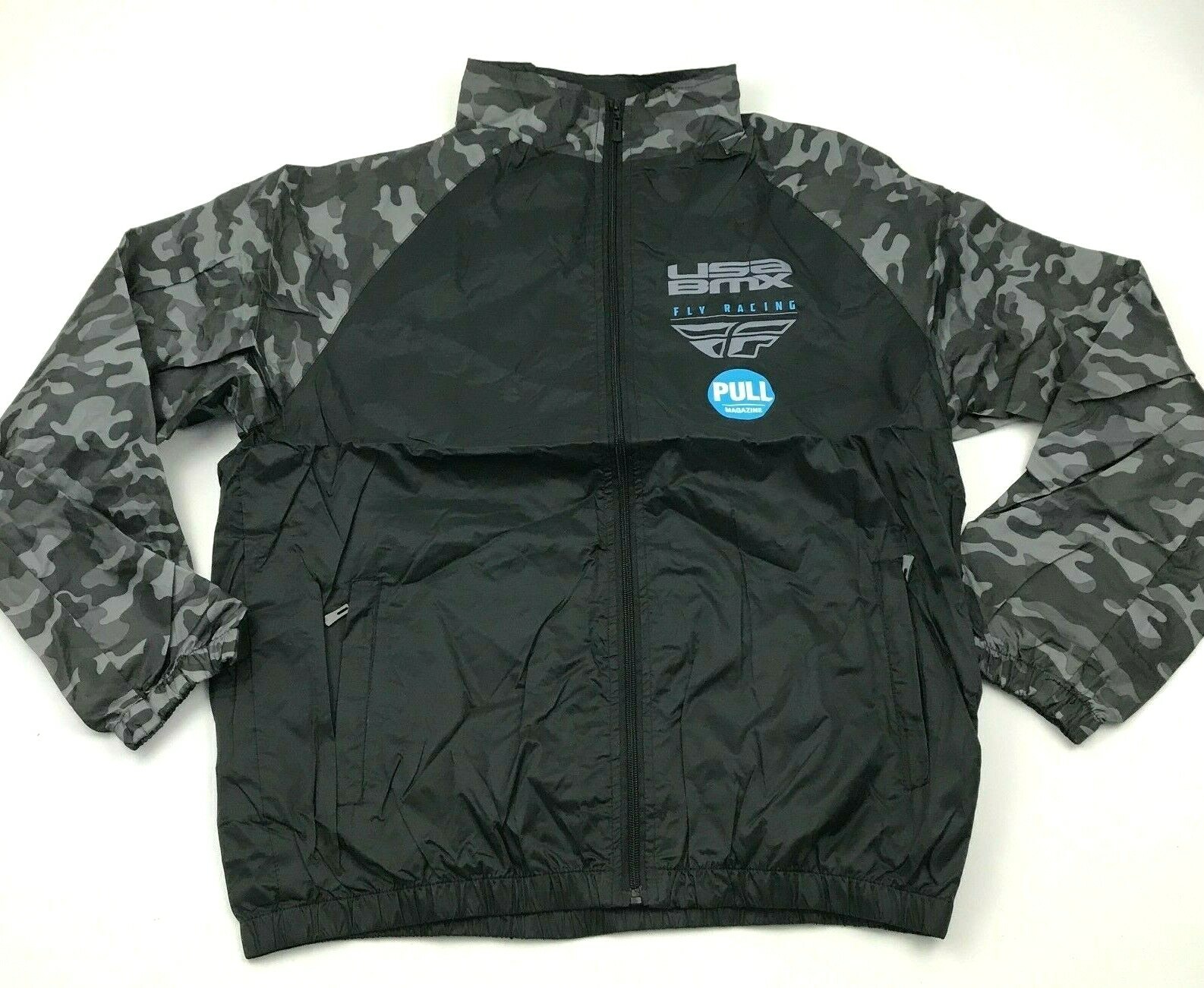NEW Fly Racing Jacket Size Large L Black Windbreaker Full Zip Gray Camo ...