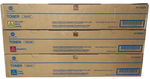 Genuine Konica Minolta Toner TN216 lot of 3 CMY - A11G431 A11G331 ...