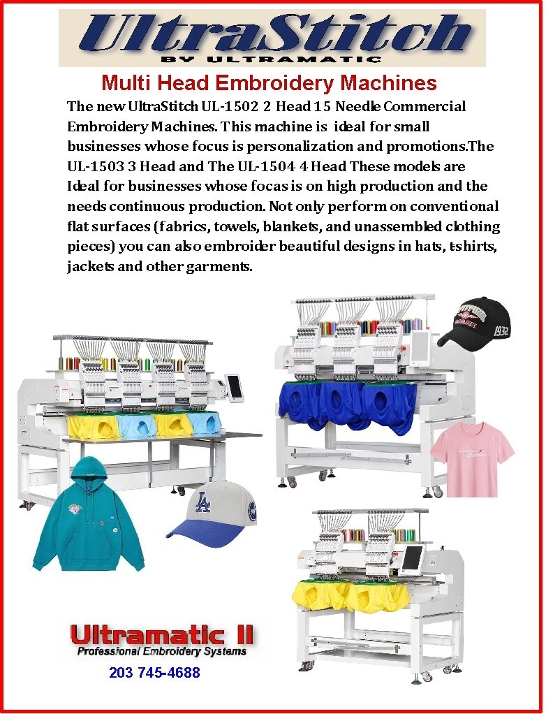 ULTRA STITCH EMBROIDERY MACHINE BY ULTRAMATIC II / 4 HEAD / 12 OR 15 ...