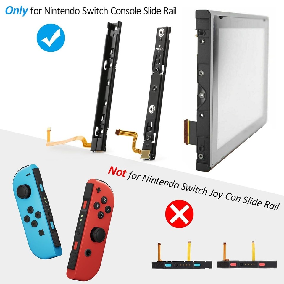 Left and Right Slide Rail Bar Replacement with Flex Cable for Nintendo ...