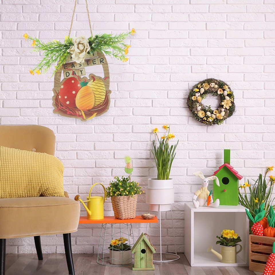 Happy Easter Hanging Sign Front Door Sign Wooden Easter Themed Pendant ...