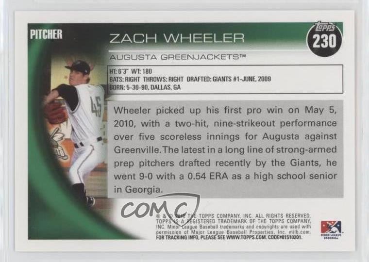 2010 Topps Pro Debut Zack Wheeler #230 | eBay
