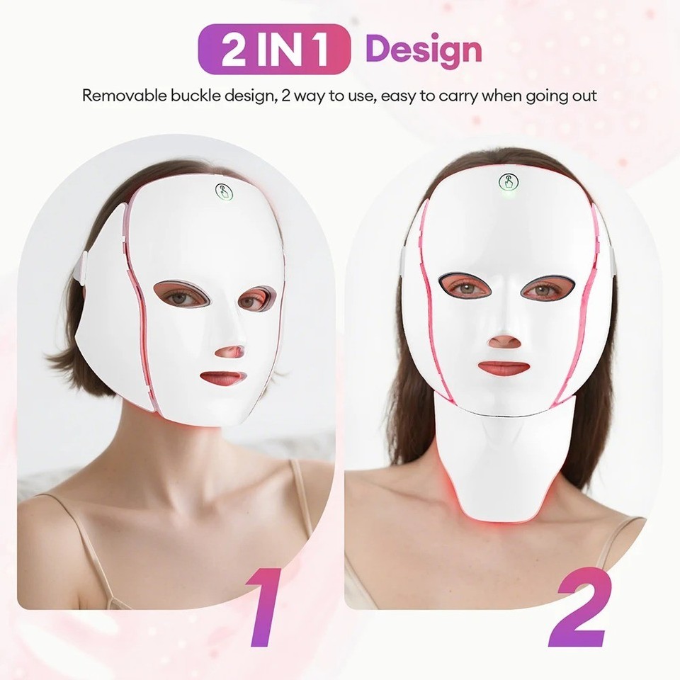 Anti aging Wireless 360° 7 Color LED Face & Neck Light Rechargeable ...