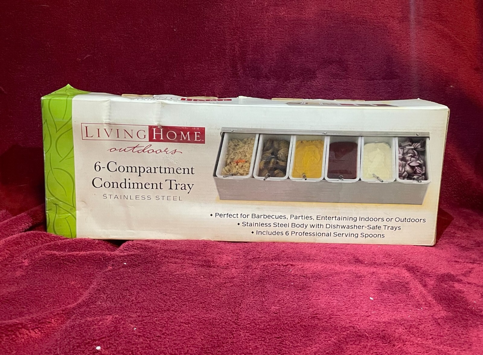 Stainless Steel 6-Compartement Condiment Tray with Spoons by Living ...