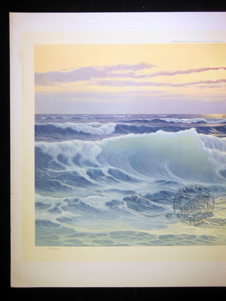 Edouard Mandon 1957 Tumbling Waves * French Art * Majestic Sunset Sky ...
