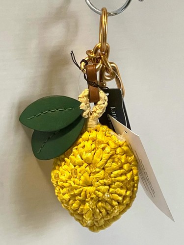 Kate Spade Lemon Drop Bag Charm Keychain Yellow Leather Crochet Beaded ...