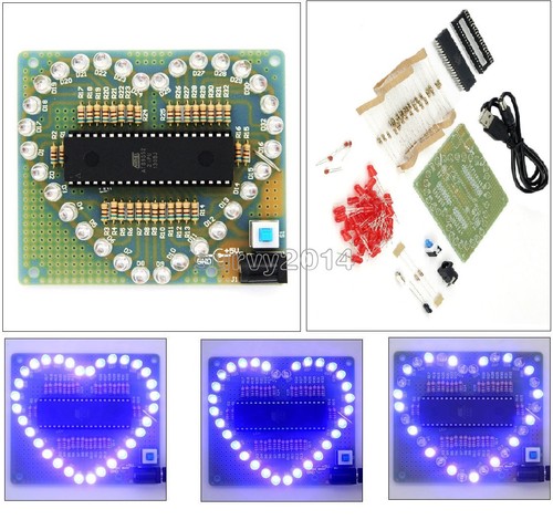 White LED Blue Colorful Light 5V DIY Heart Shaped Light Electronic Kit ...