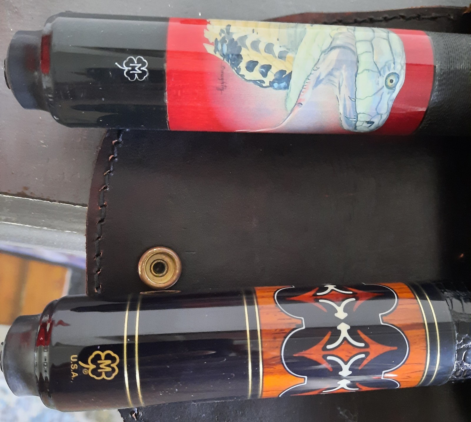 McDermott G1001 and E-L6 Pool Billiard Cues w/ Custom Leather Rifle ...