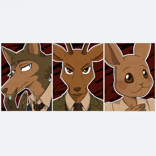 Beastars: Legoshi, Haru & Louis - Set of 3 Brown Paper Art Cards / Mini ...