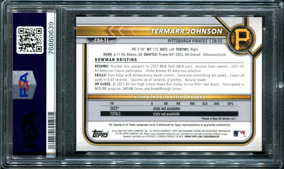 Termarr Johnson 2022 Bowman Chrome Draft ORANGE /25 RC Rookie AUTOGRAPH ...