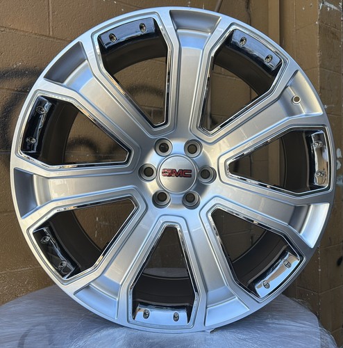 26" GMC Denali Gunmetal Wheels Chrome Insert Silverado Tahoe Yukon ...