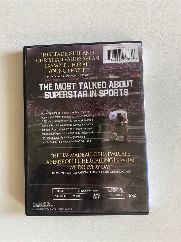 Tim Tebow: On a Mission (DVD, 2012) Disc in great condition ...