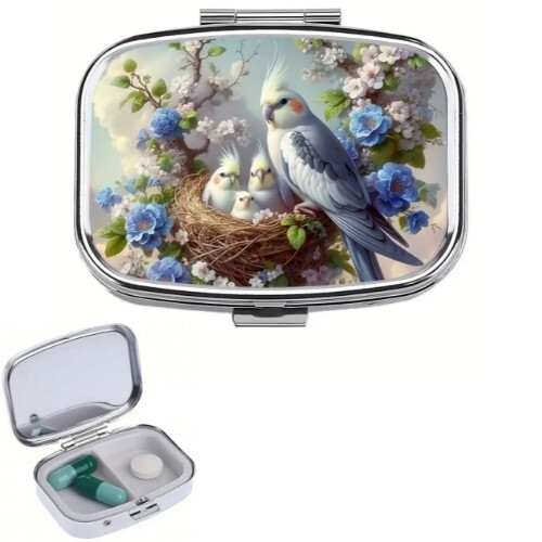 Parrot Family Decorative Pill Case - Compact 2-Compartment Small Travel ...